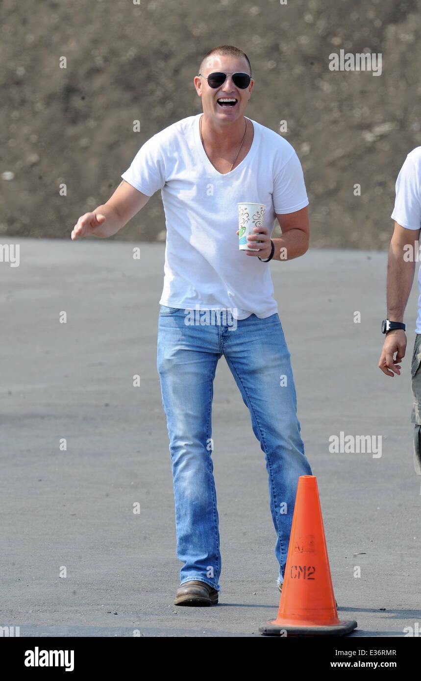 Lane Garrison on the set of 'Camp X-Ray' on San Pedro beach Featuring ...