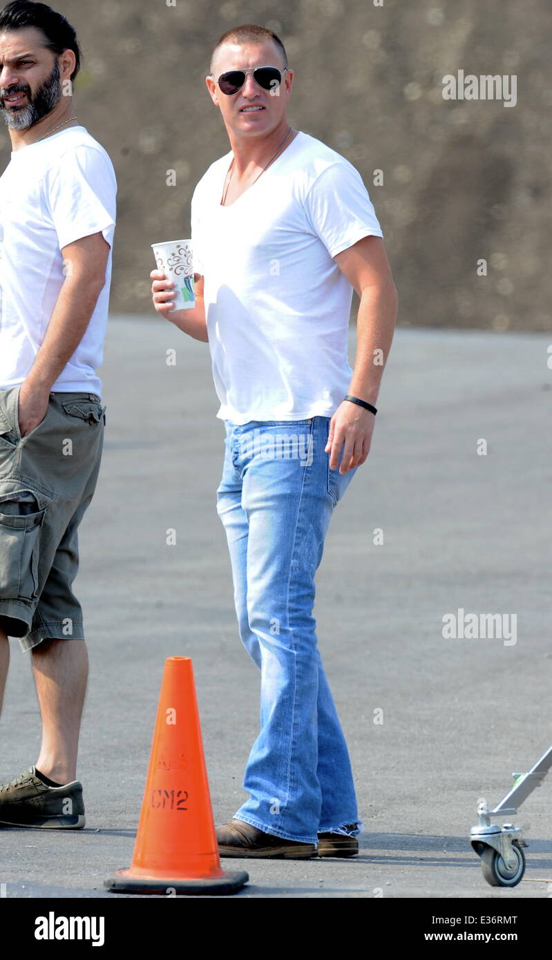 Lane Garrison on the set of 'Camp X-Ray' on San Pedro beach Featuring ...