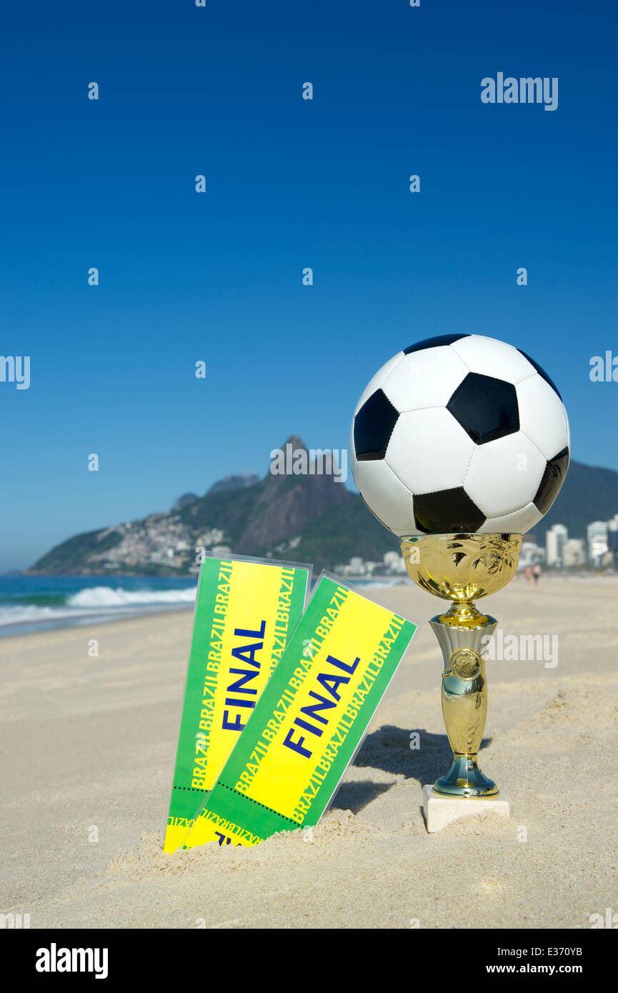 Brazil soccer champion trophy with final tickets Ipanema Beach Rio de ...