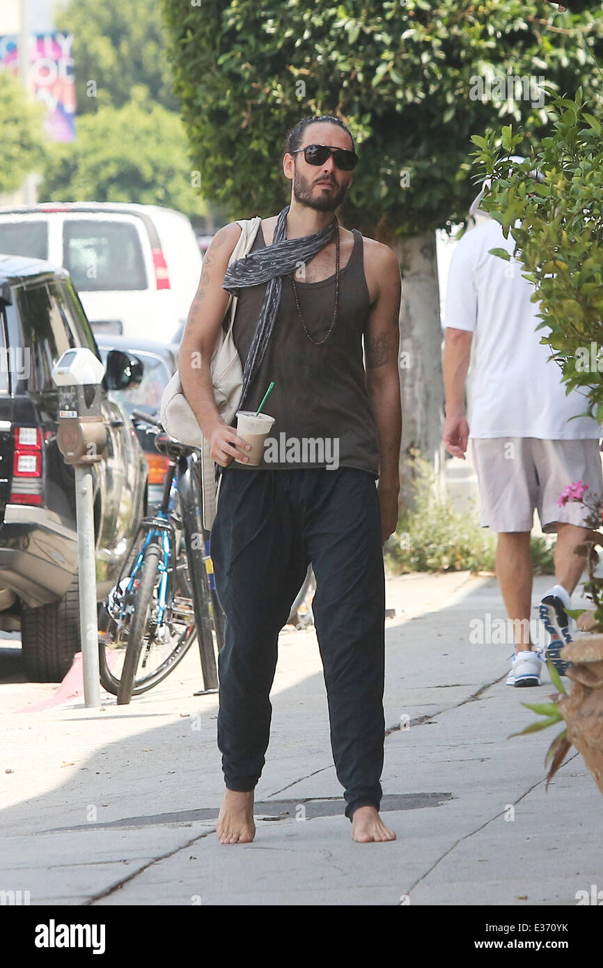 Russell Brand leaving yoga class barefoot Featuring: Russell Brand ...