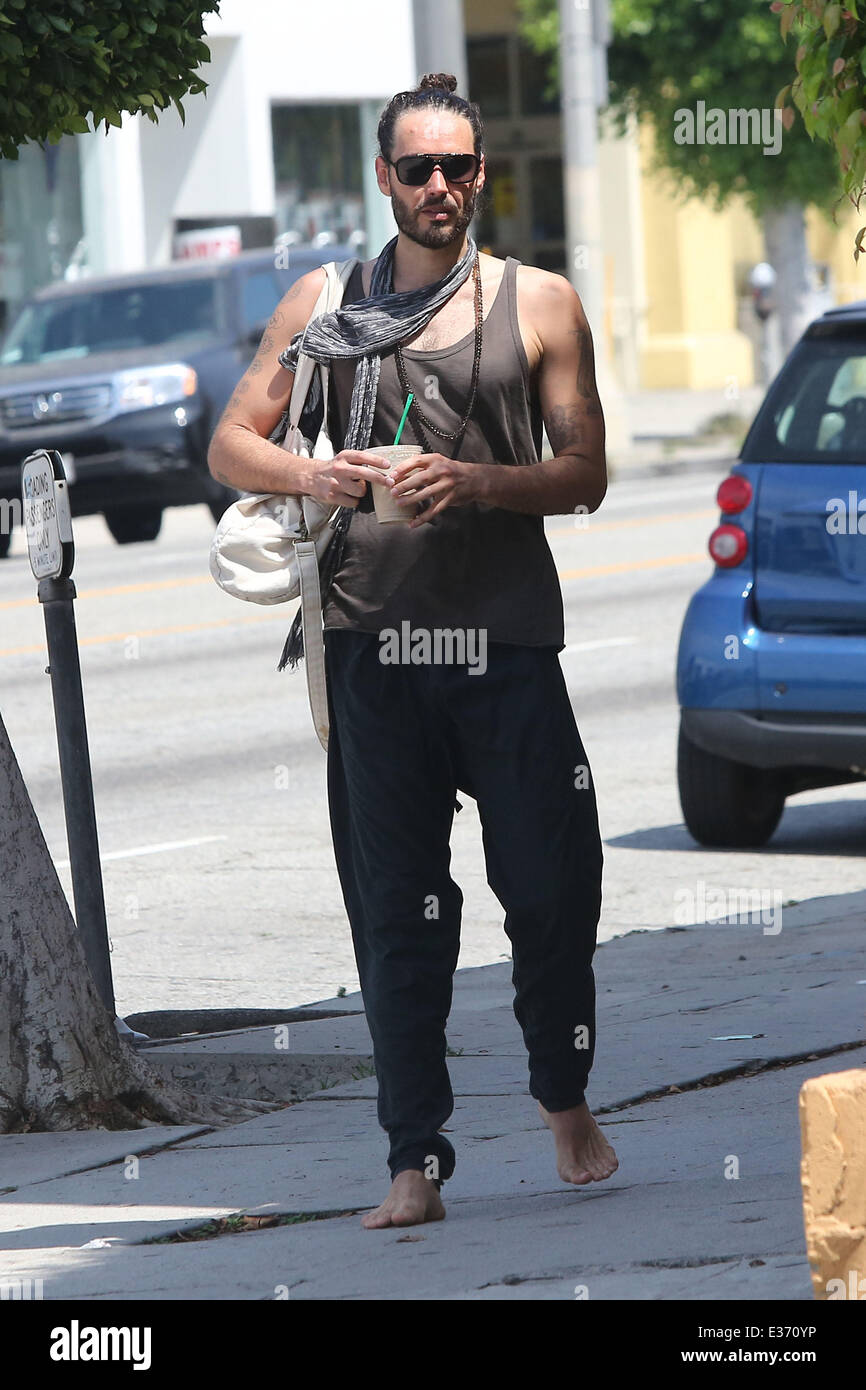 Russell Brand leaving yoga class barefoot Featuring: Russell Brand ...
