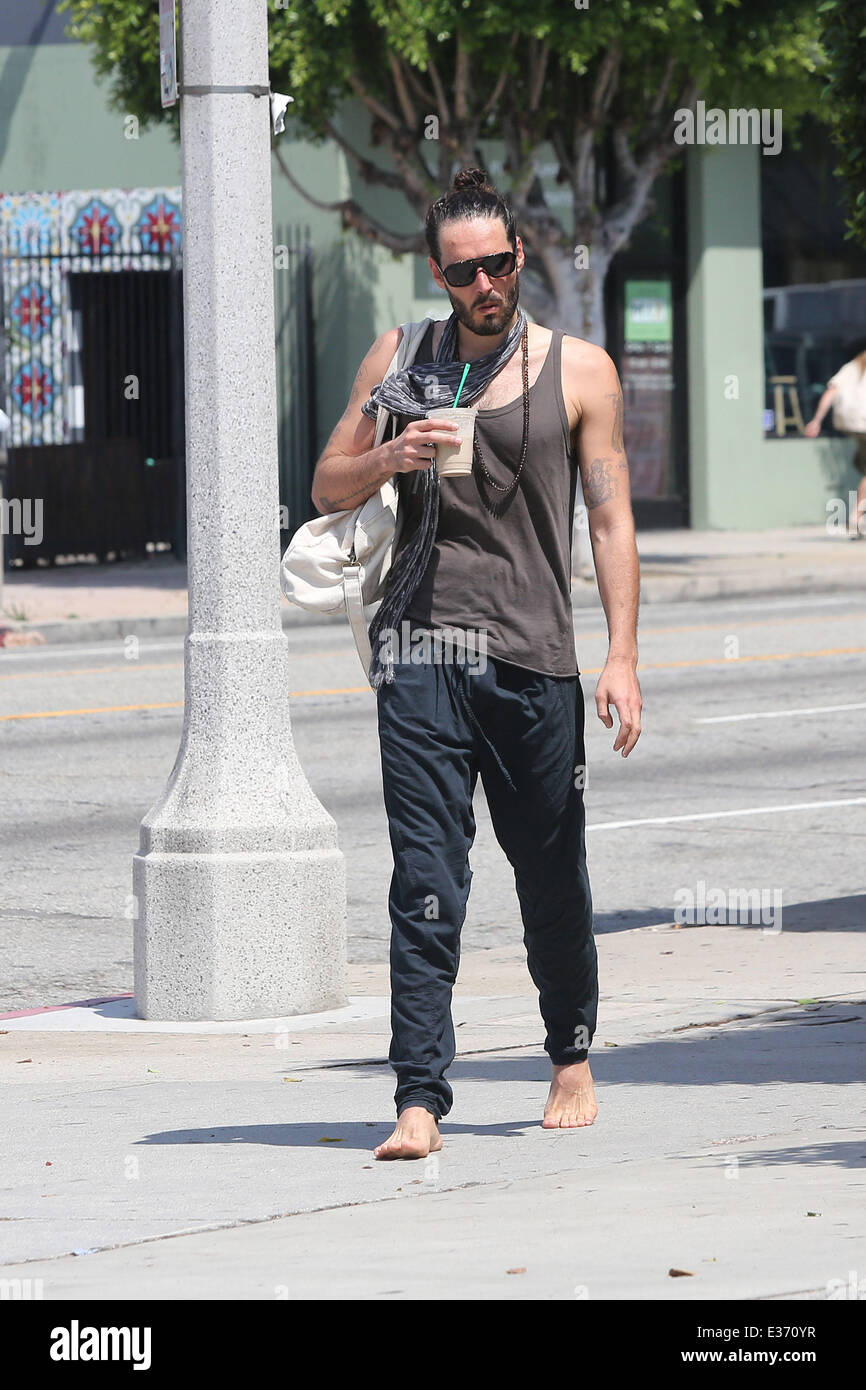 Russell Brand leaving yoga class barefoot Featuring: Russell Brand ...