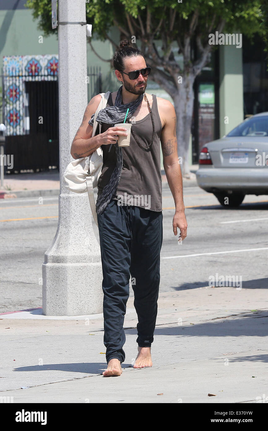 Russell Brand leaving yoga class barefoot Featuring: Russell Brand ...