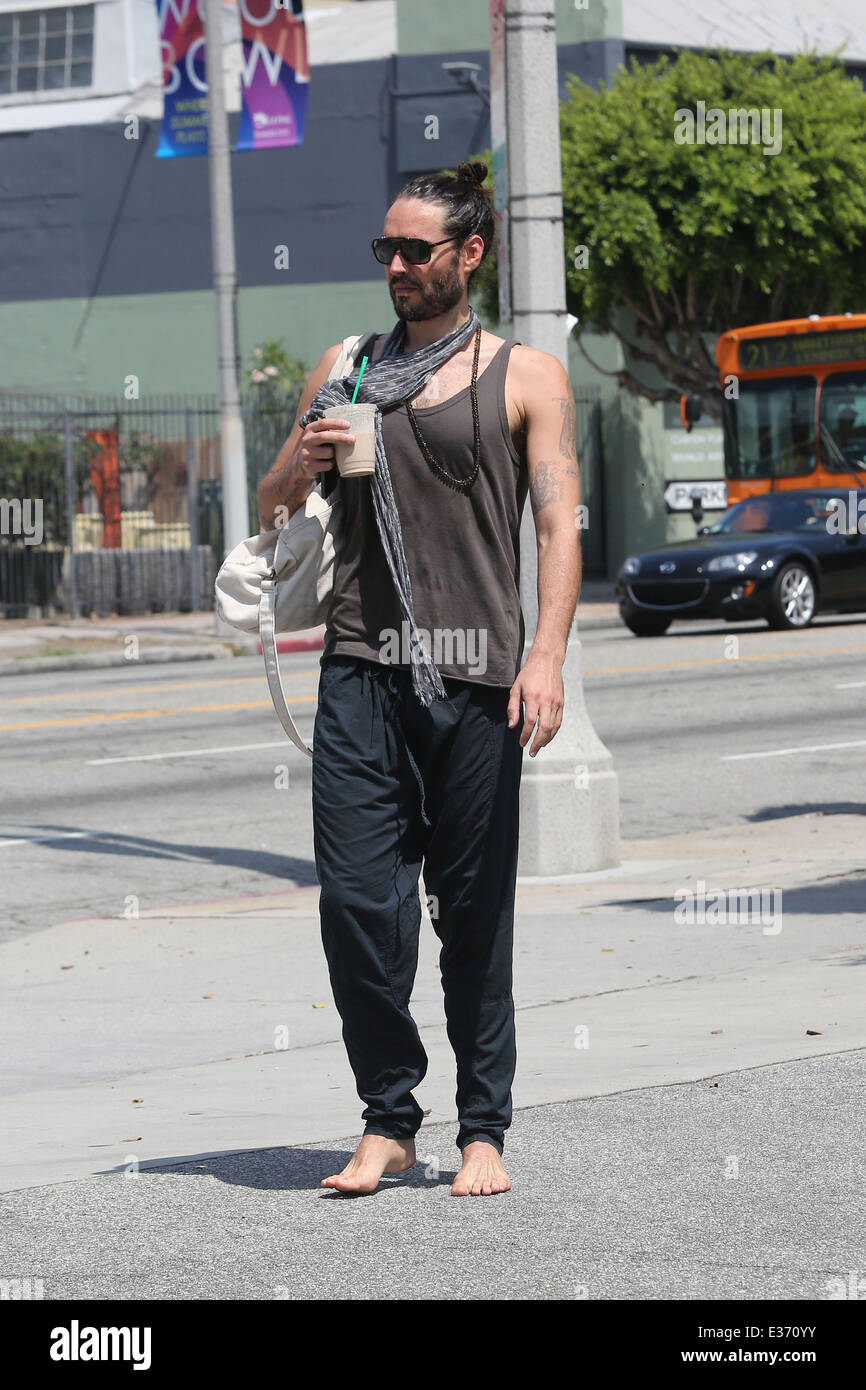 Russell Brand leaving yoga class barefoot Featuring: Russell Brand ...