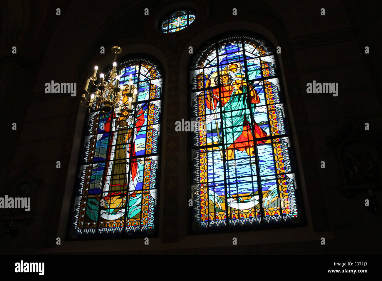 ancient stained-glass windows into catholic cathedral 20 century, May ...