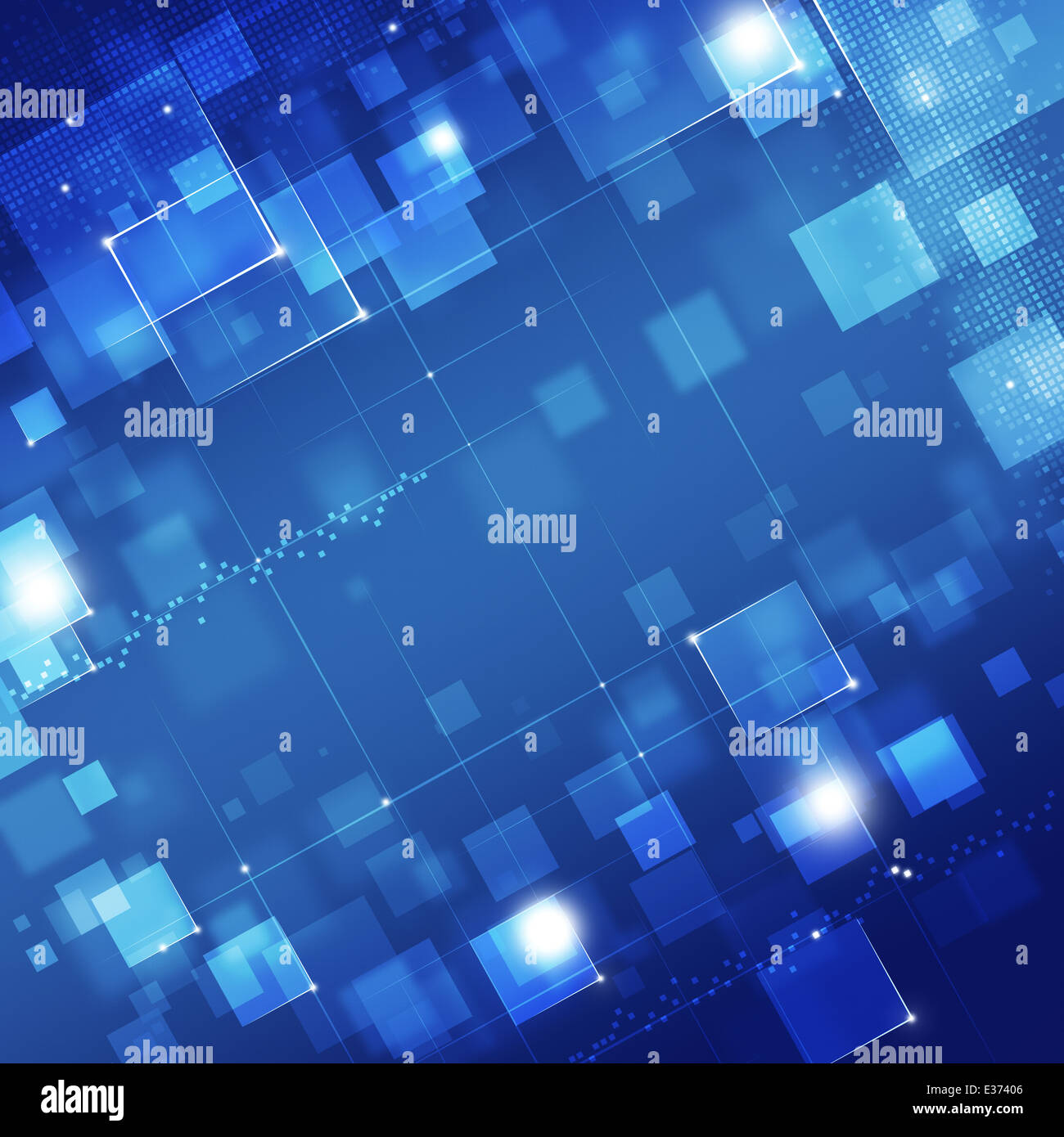 abstract blue square dot and light technology background Stock Photo ...