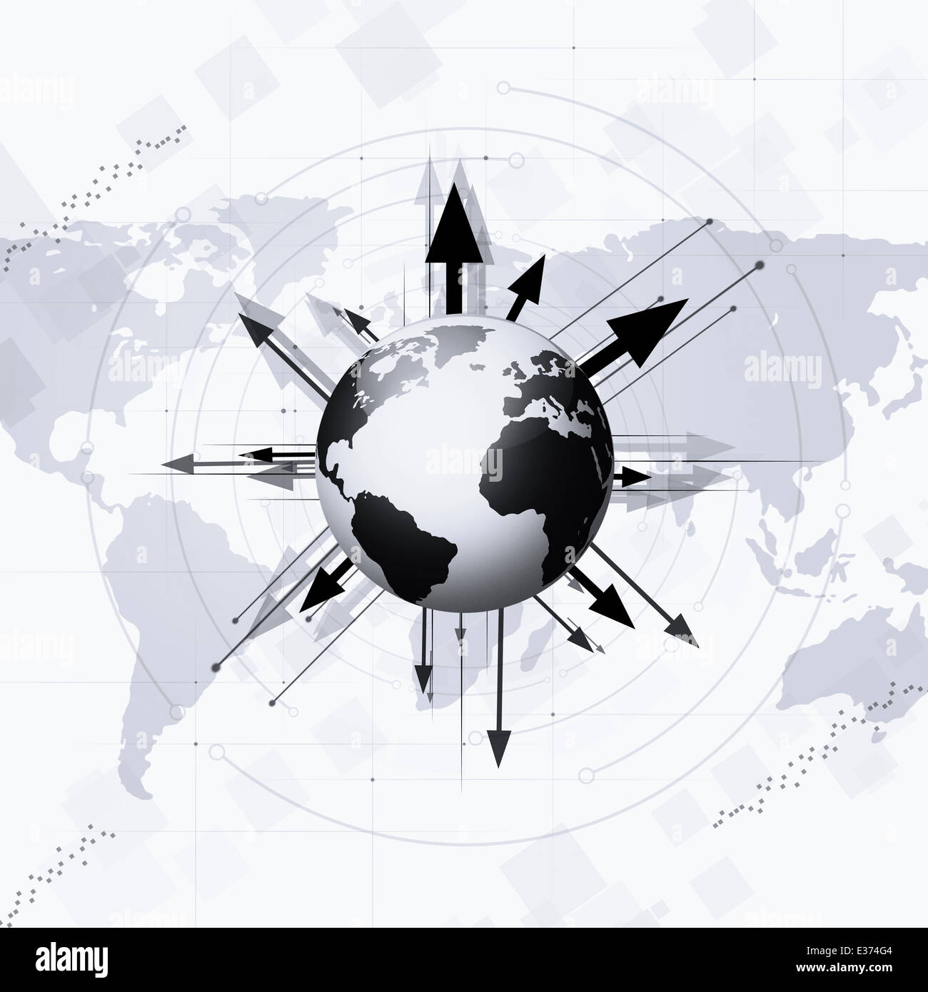 arrows around earth technology concept desaturated background Stock ...