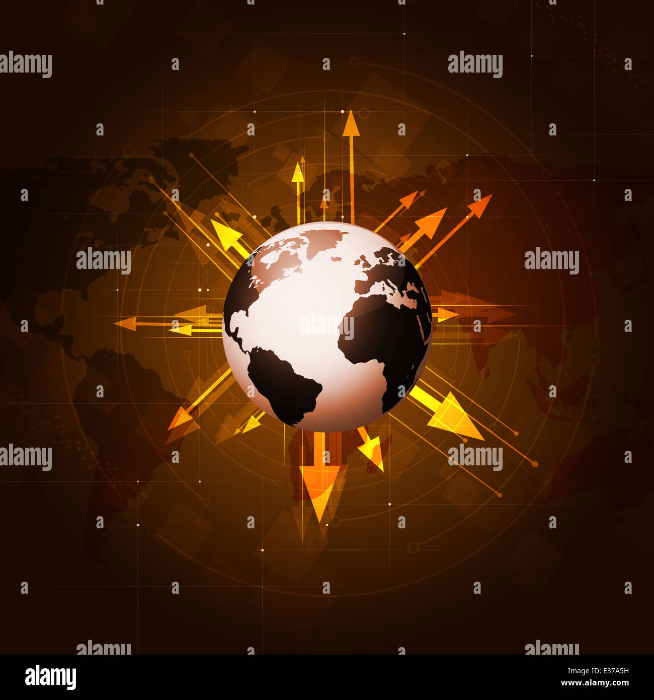 arrows around earth technology concept business background Stock Photo ...