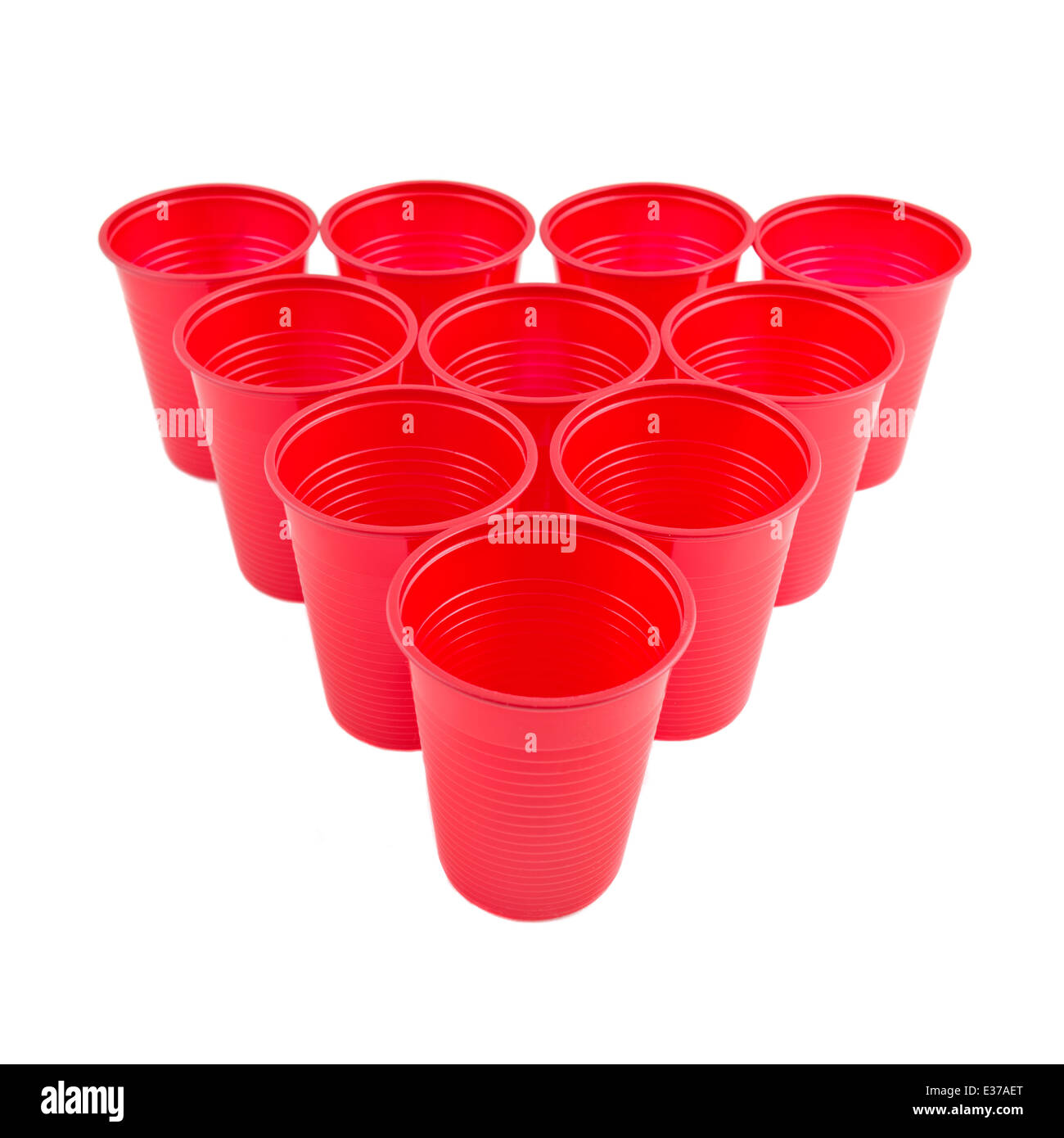 Empty Plastic red cups on white background Stock Photo - Alamy