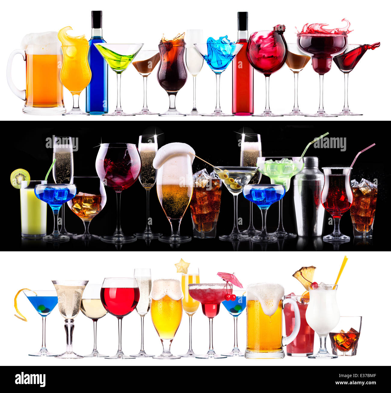 Set of different alcoholic drinks and cocktails - beer,martini,soda ...