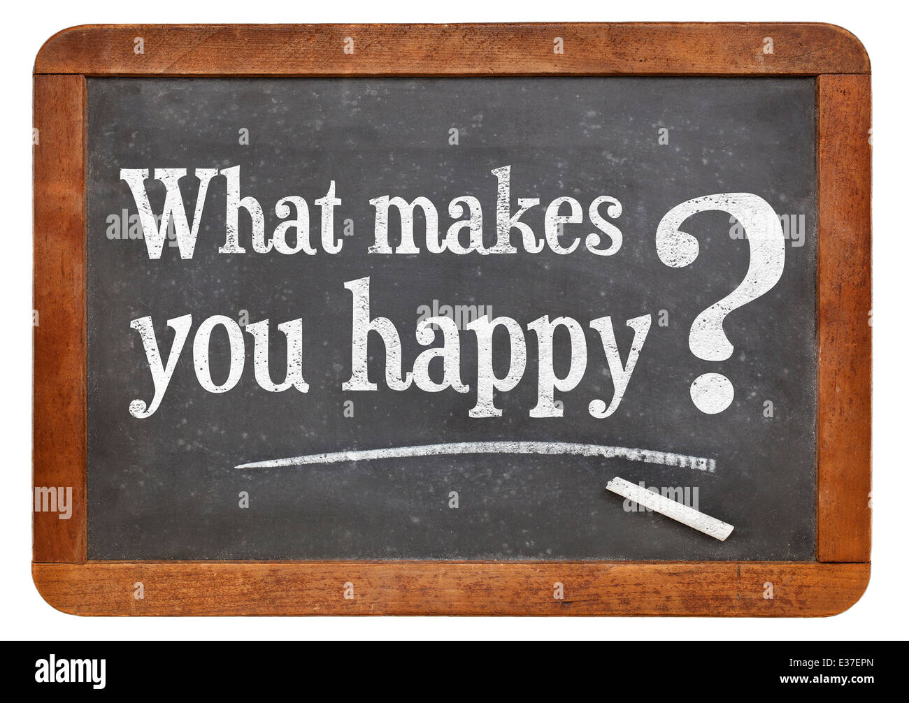what makes you happy question on a vintage slate blackboard, isolated ...