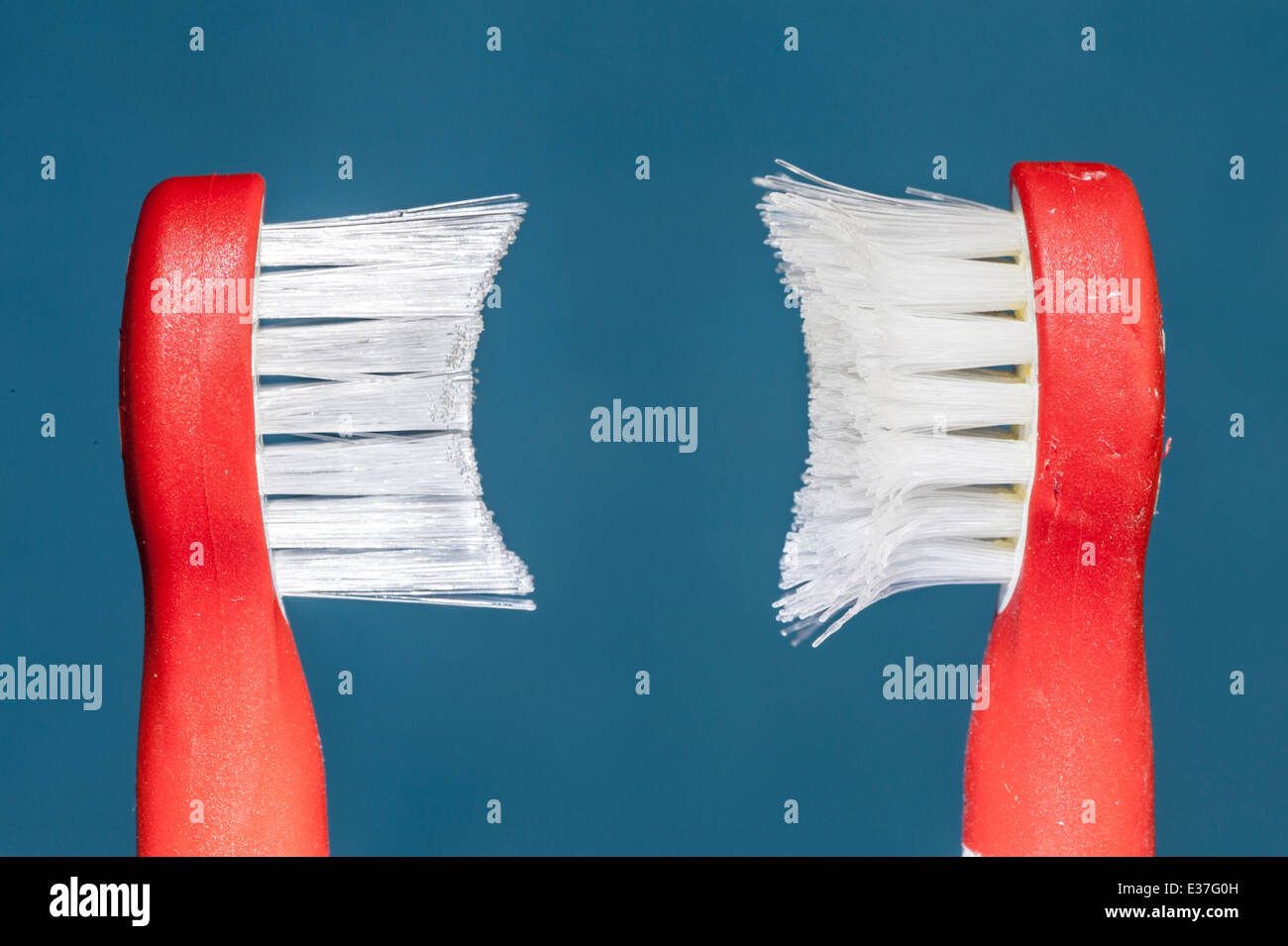 A new and an old, frayed children's toothbrush that needs to be ...