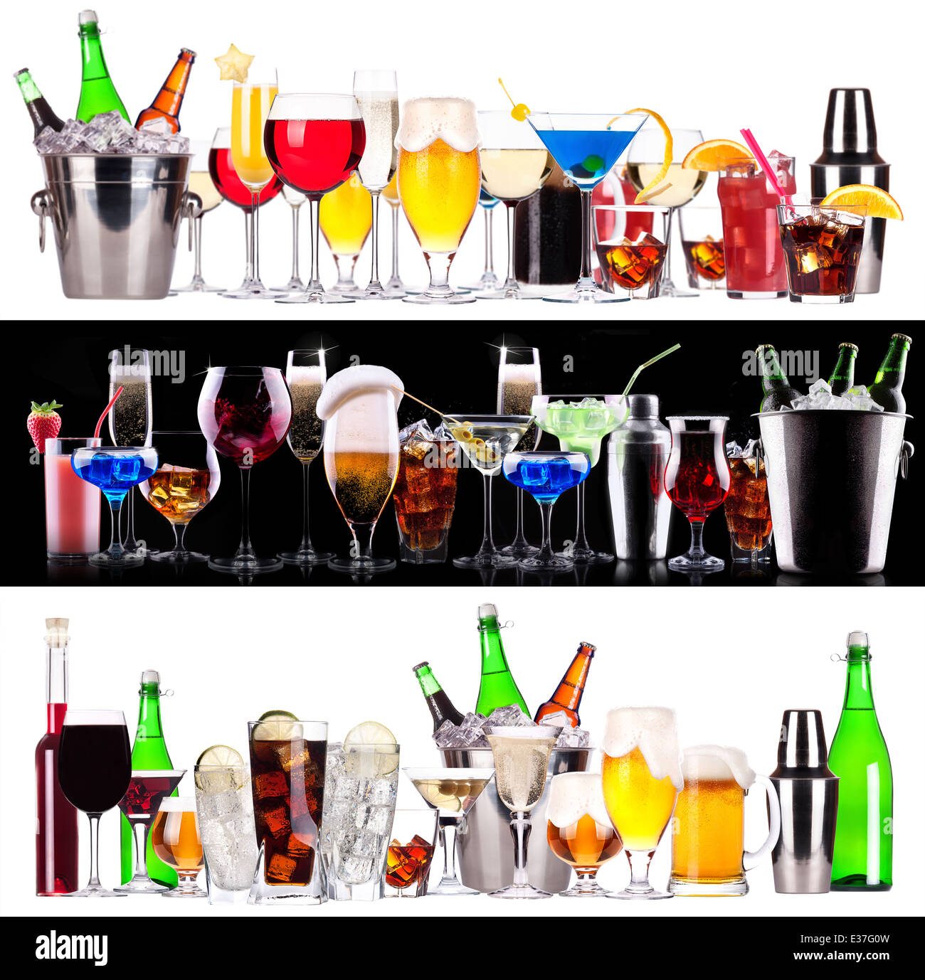 Set of different alcoholic drinks and cocktails - beer,martini,soda ...