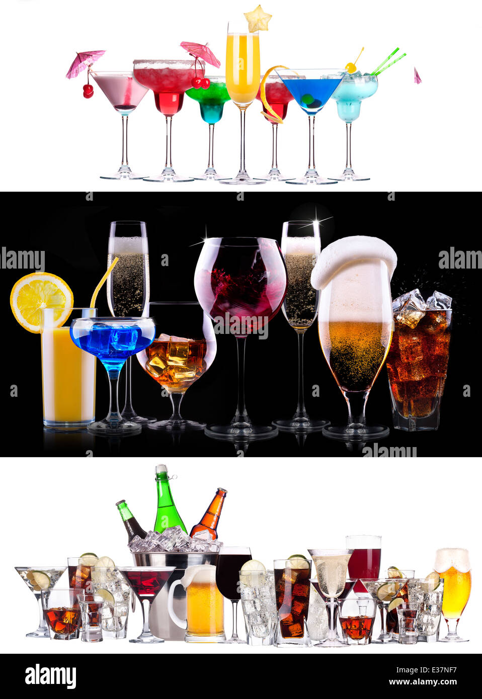 Set of different alcoholic drinks and cocktails - beer,martini,soda ...