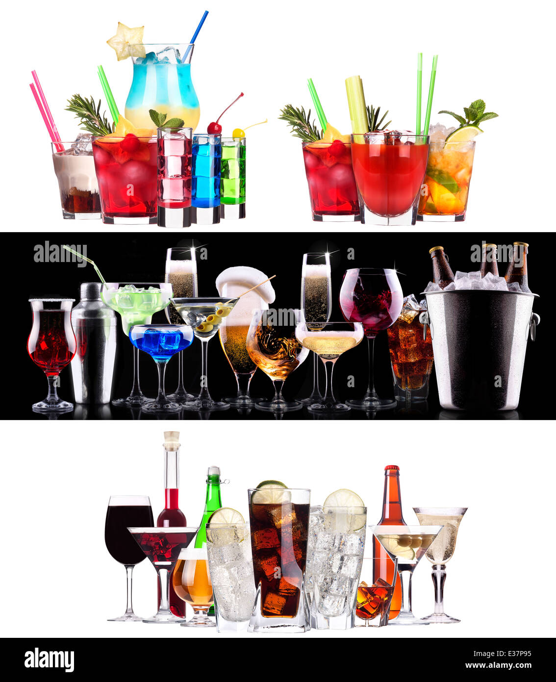 Set of different alcoholic drinks and cocktails - beer,martini,soda ...