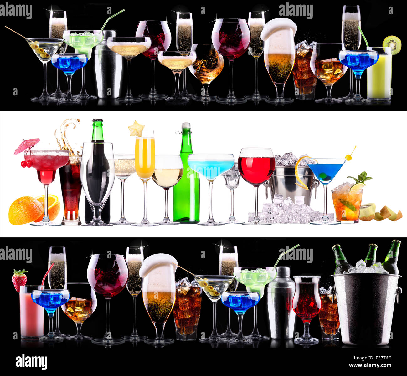 different alcohol drinks set - beer, wine, cocktail,juice, champagne ...