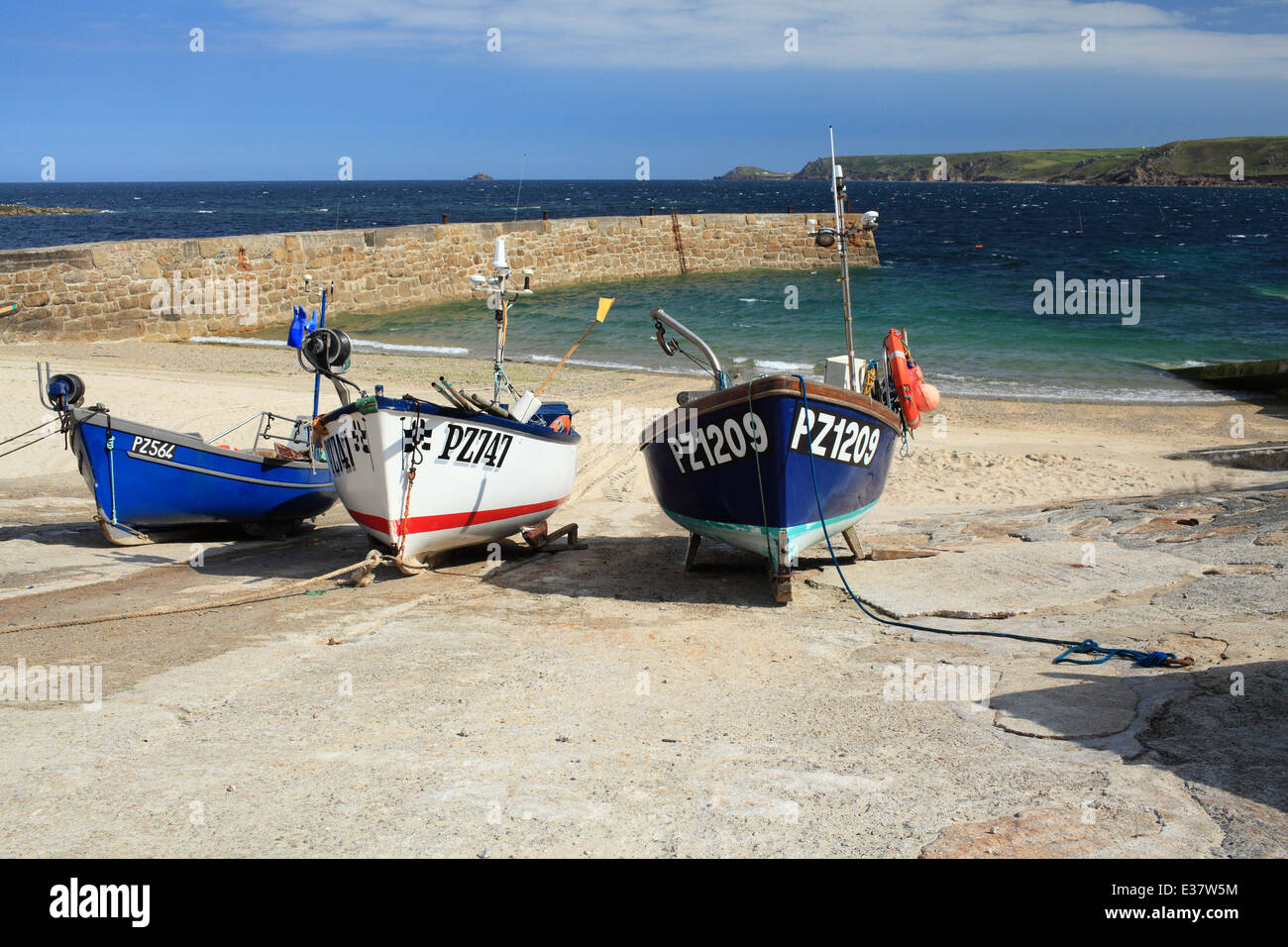 Fishing boats at Sennen Cove harbour, West Cornwall, England, UK Stock ...
