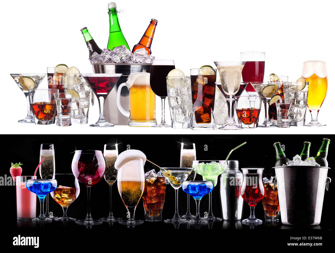 different alcohol drinks set - beer, wine, cocktail,juice, champagne ...