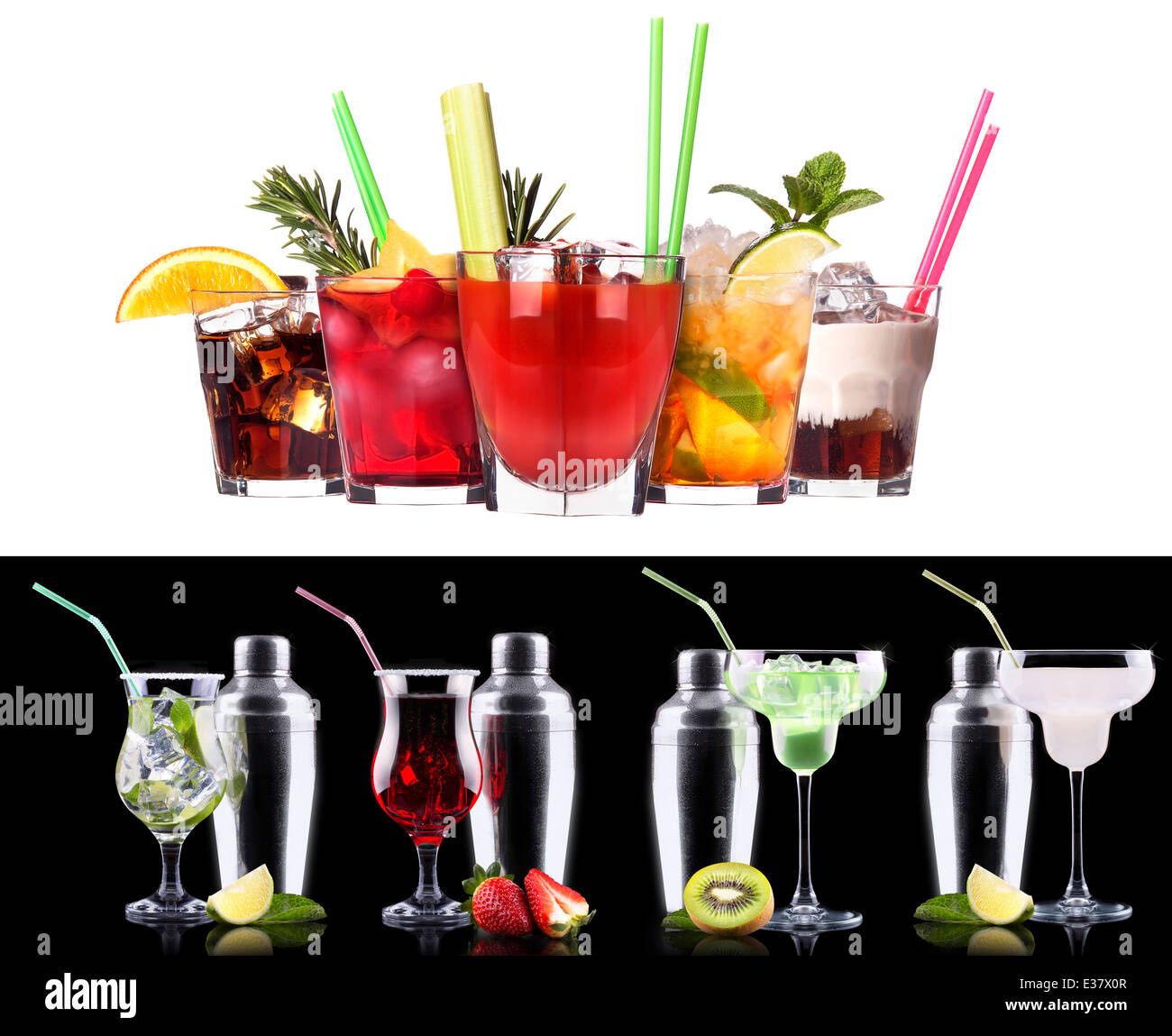 alcohol cocktail set on a black party background Stock Photo - Alamy