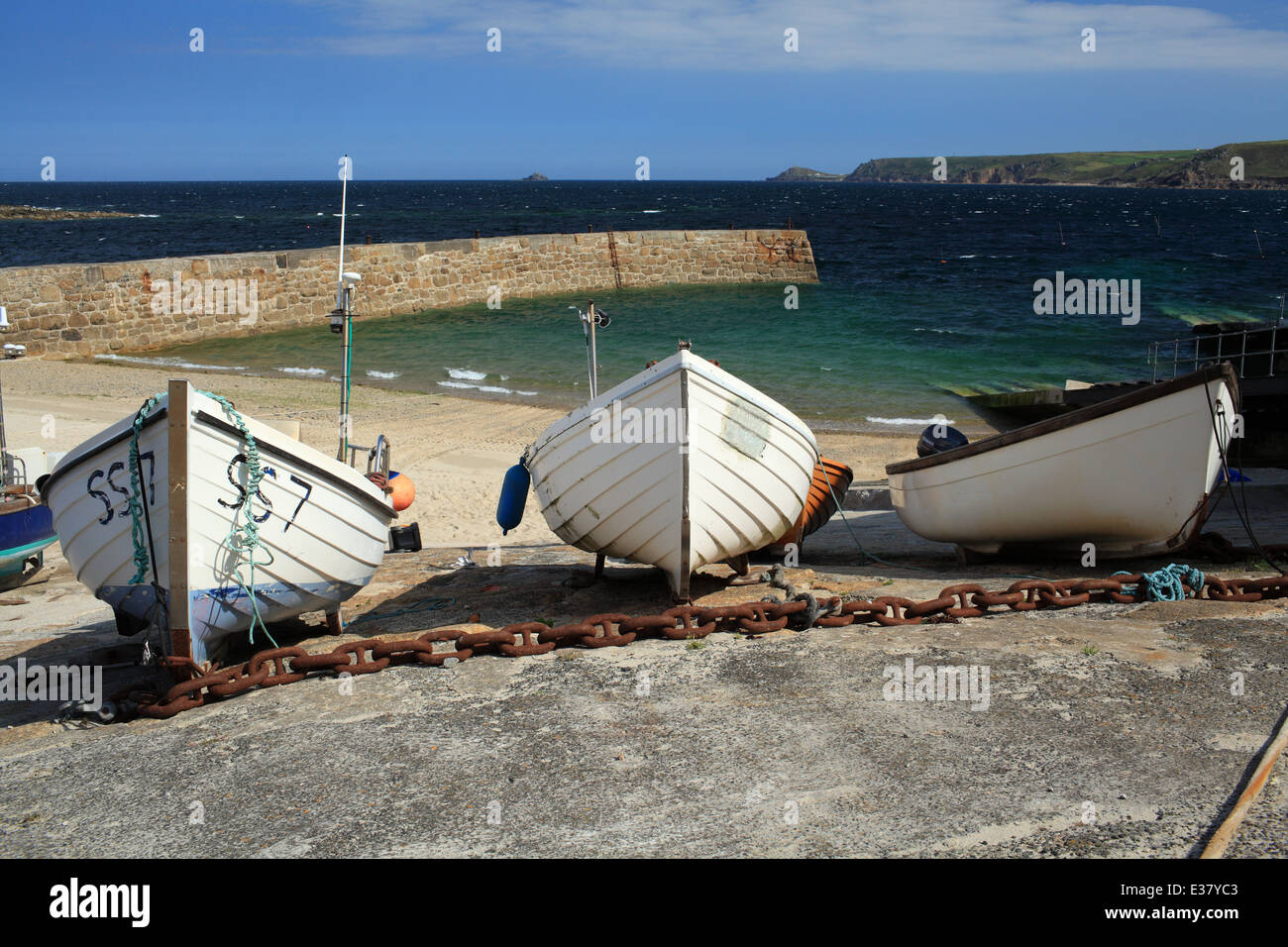 Fishing boats at Sennen Cove harbour, West Cornwall, England, UK Stock ...