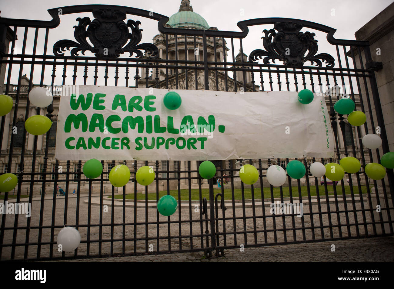 Belfast City Hall,UK. 22nd June 2014. Macmillan Cancer banner on the ...