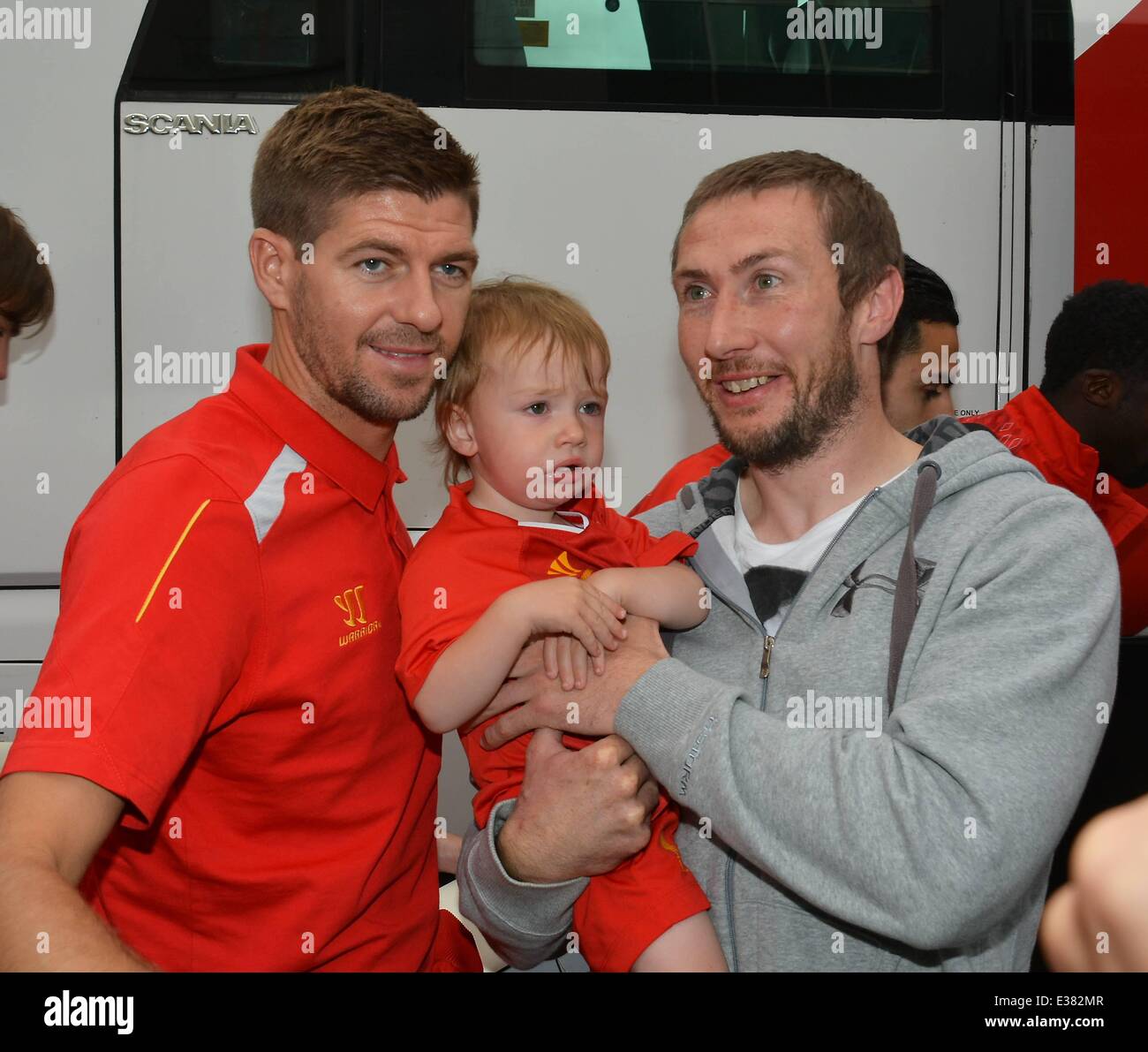 Liverpool F.C. football players, lead by captain Steven Gerrard, arrive ...