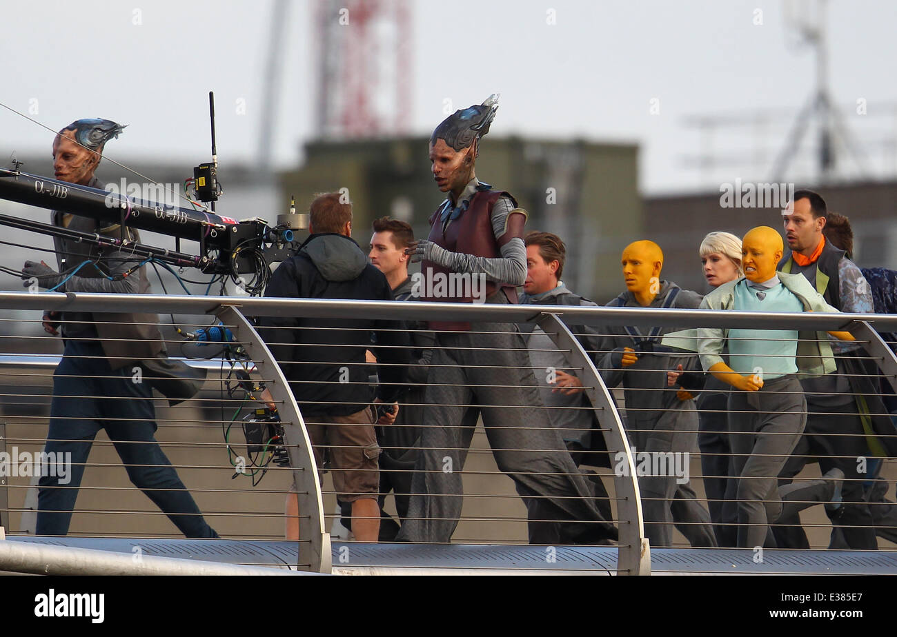 Cast and crew shoot scenes for the movie Guardians of the Galaxy on the ...