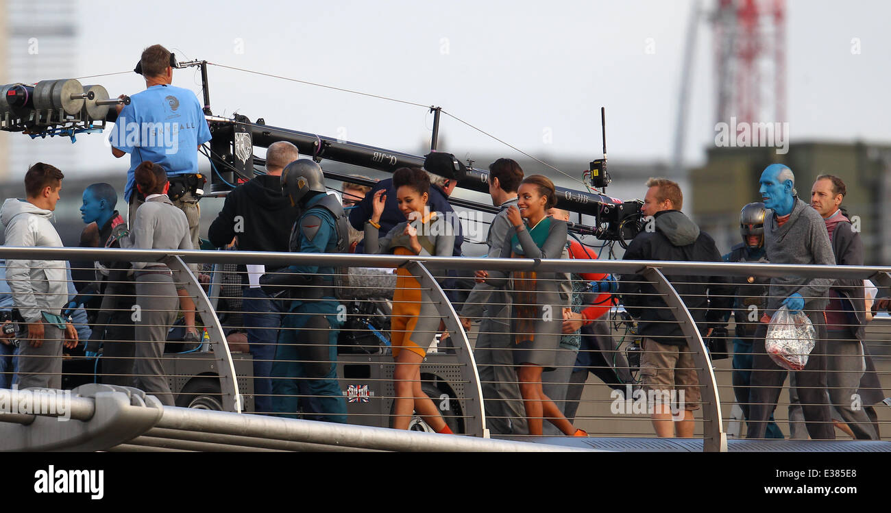 Cast and crew shoot scenes for the movie Guardians of the Galaxy on the ...