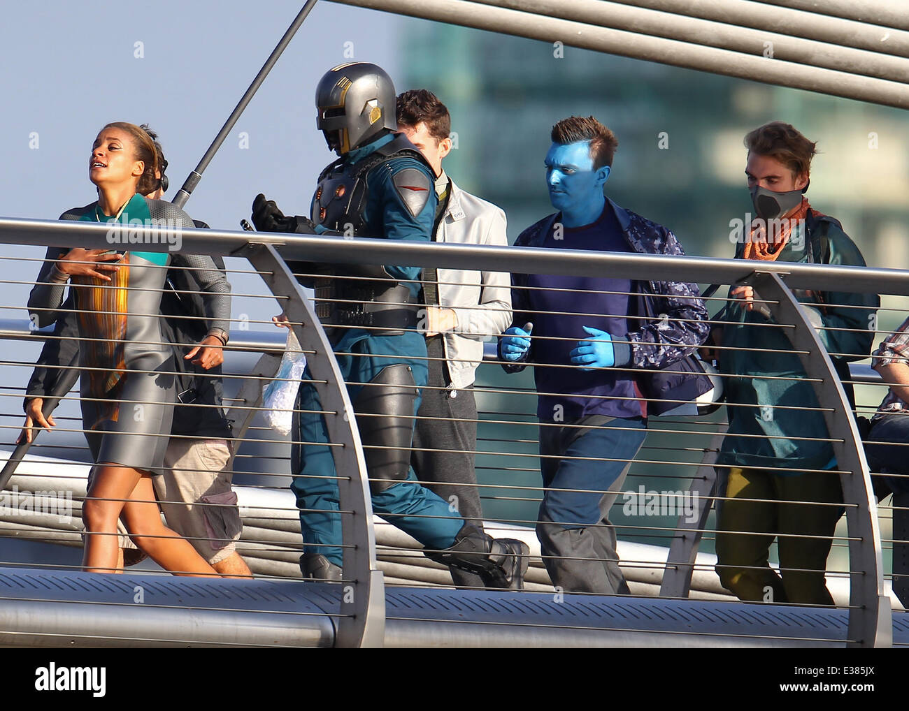 Cast and crew shoot scenes for the movie Guardians of the Galaxy on the ...
