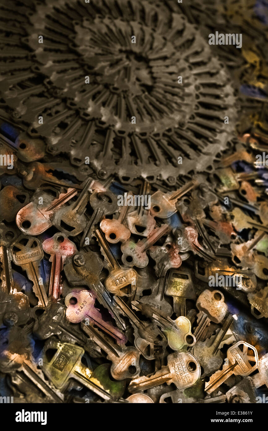 Close up of keys piles with shallow depth of field. Dramatic image with ...