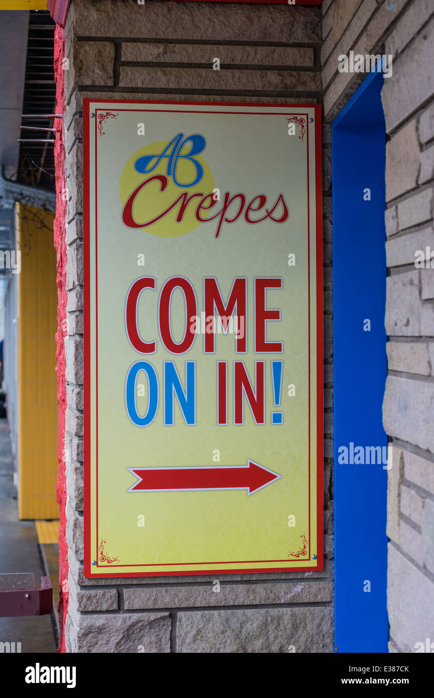 Sign advertising crepes in front of a restaurant Stock Photo - Alamy