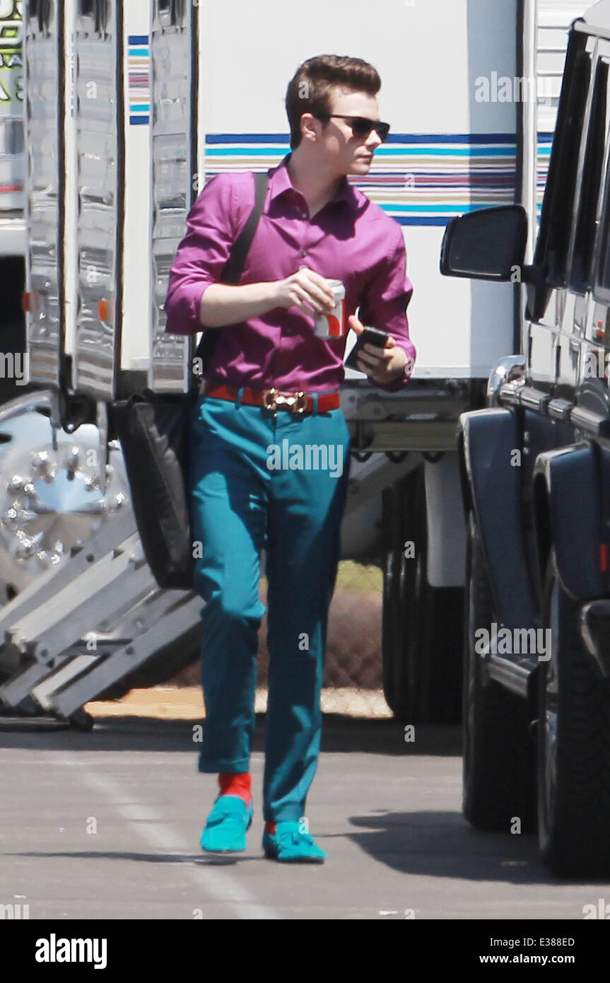 Actor Chris Colfer sports a colorful costume on the set of "Glee ...