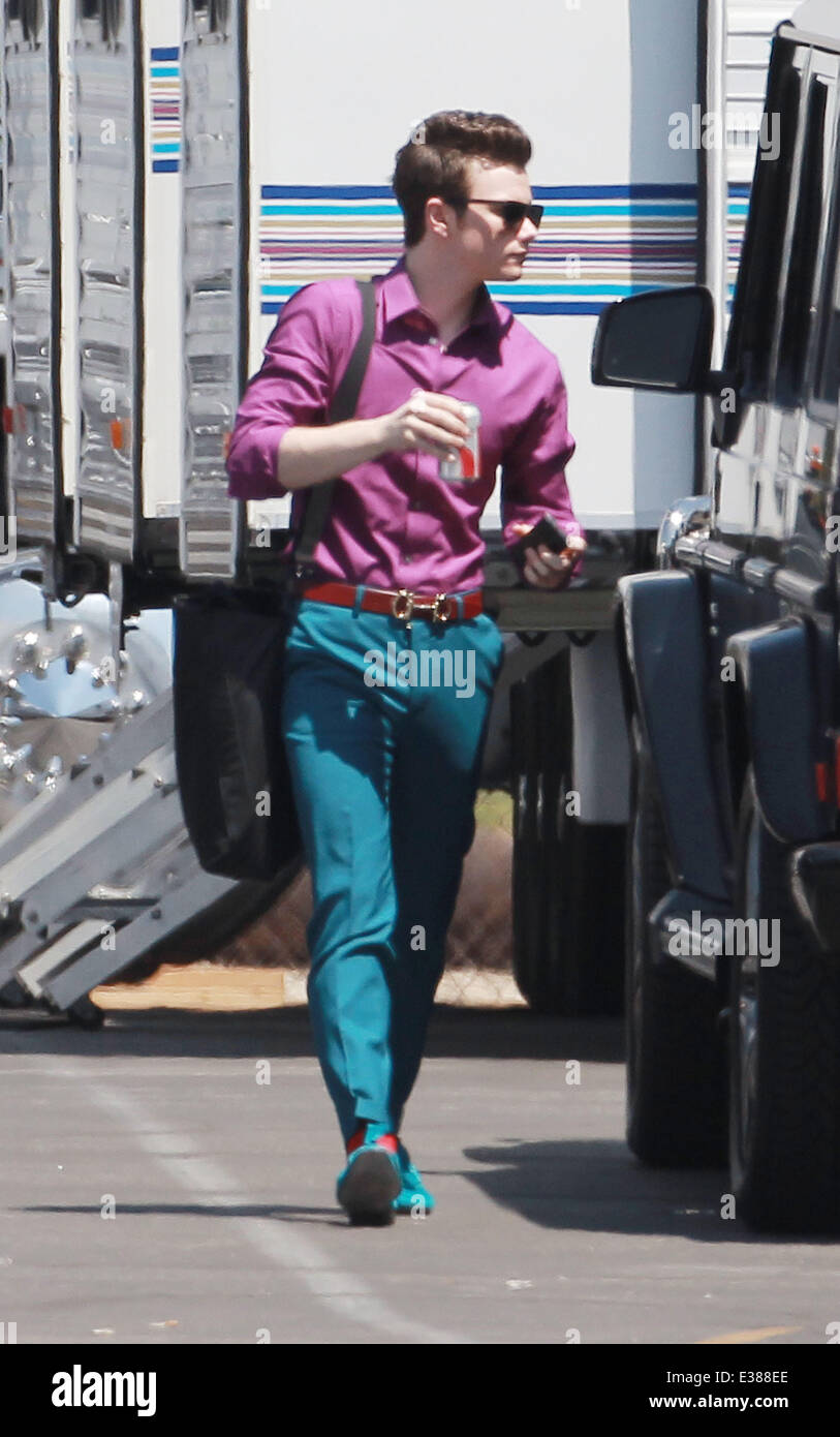 Actor Chris Colfer sports a colorful costume on the set of "Glee ...