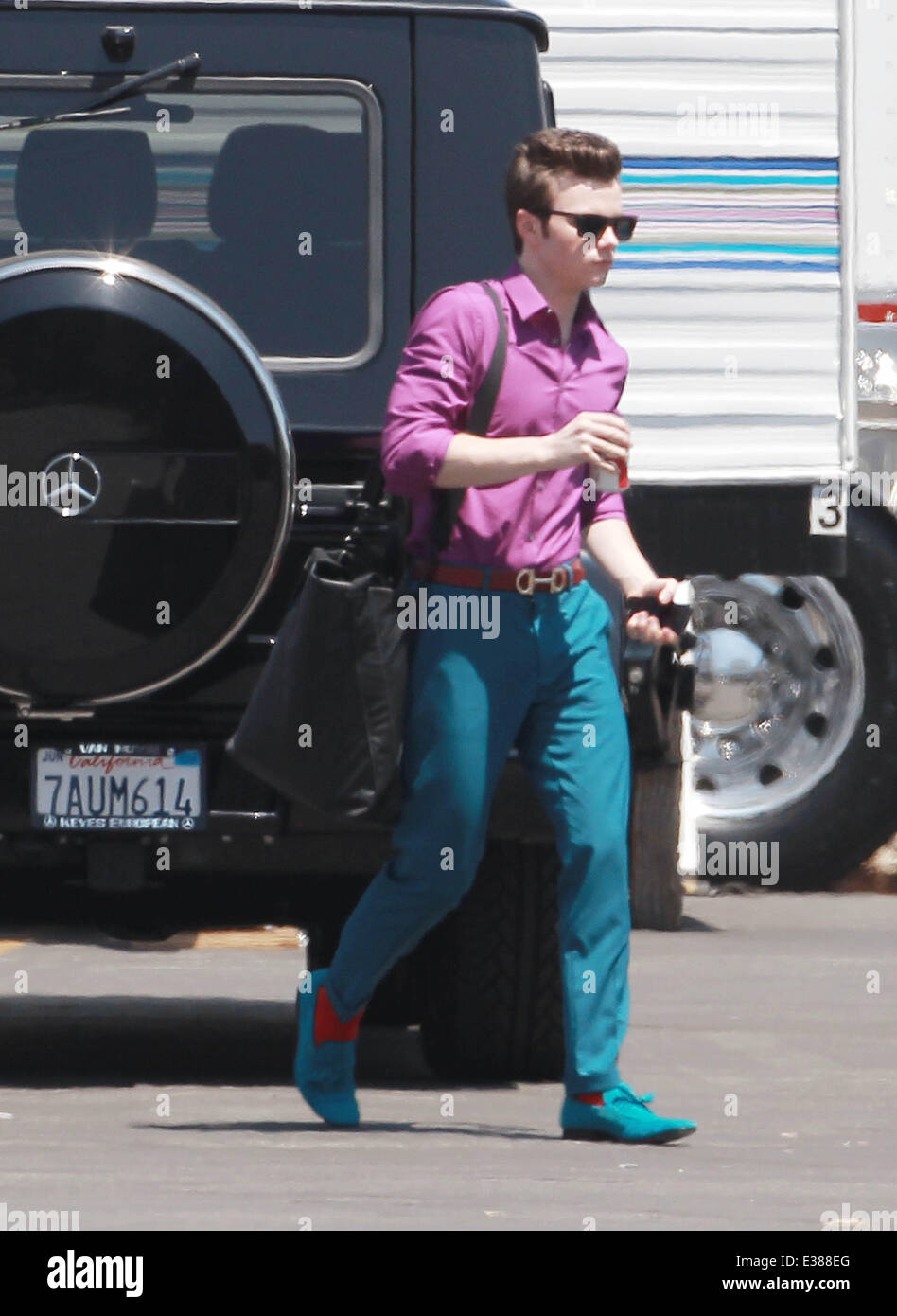 Actor Chris Colfer sports a colorful costume on the set of "Glee ...