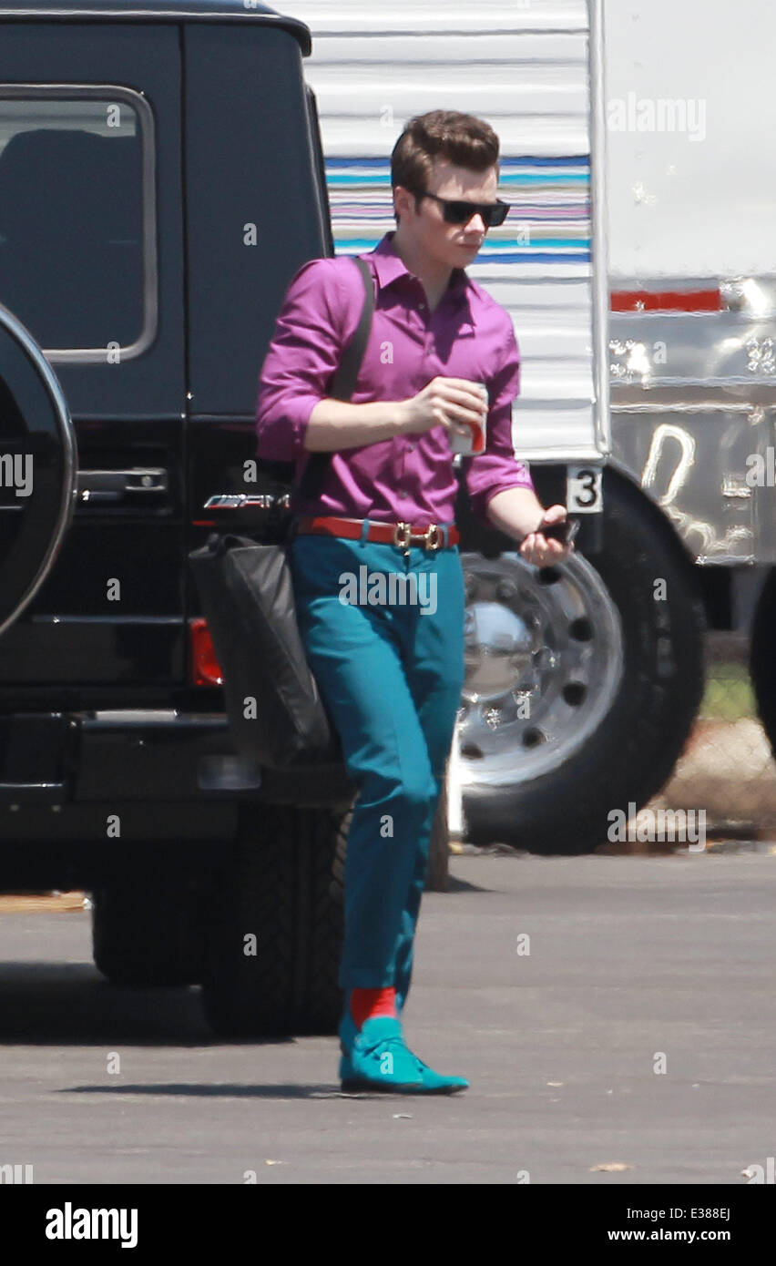 Actor Chris Colfer sports a colorful costume on the set of "Glee ...