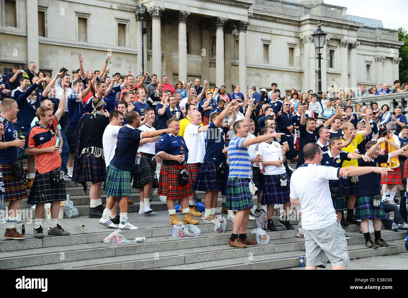 Scottish football fans gather in Trafalgar Square and celebrate the win ...
