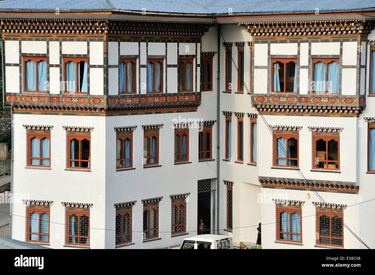 New building built in traditional way, Trashigang, Eastern Bhutan Stock ...
