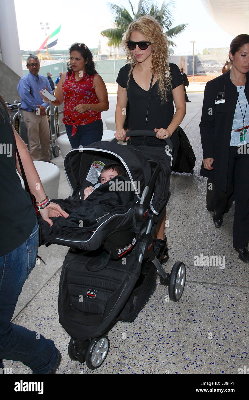 Shakira is seen arriving at LAX Airport with her son Milan Pique ...