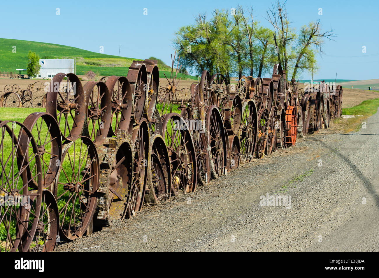Collection of rusting steel wheels in rural Washington. Uniontown ...