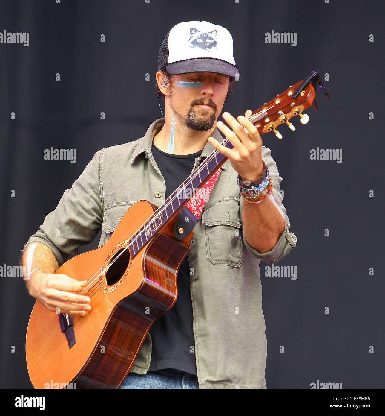 Jason Mraz perform on the main stage at V Festival day 2 in Hylands ...
