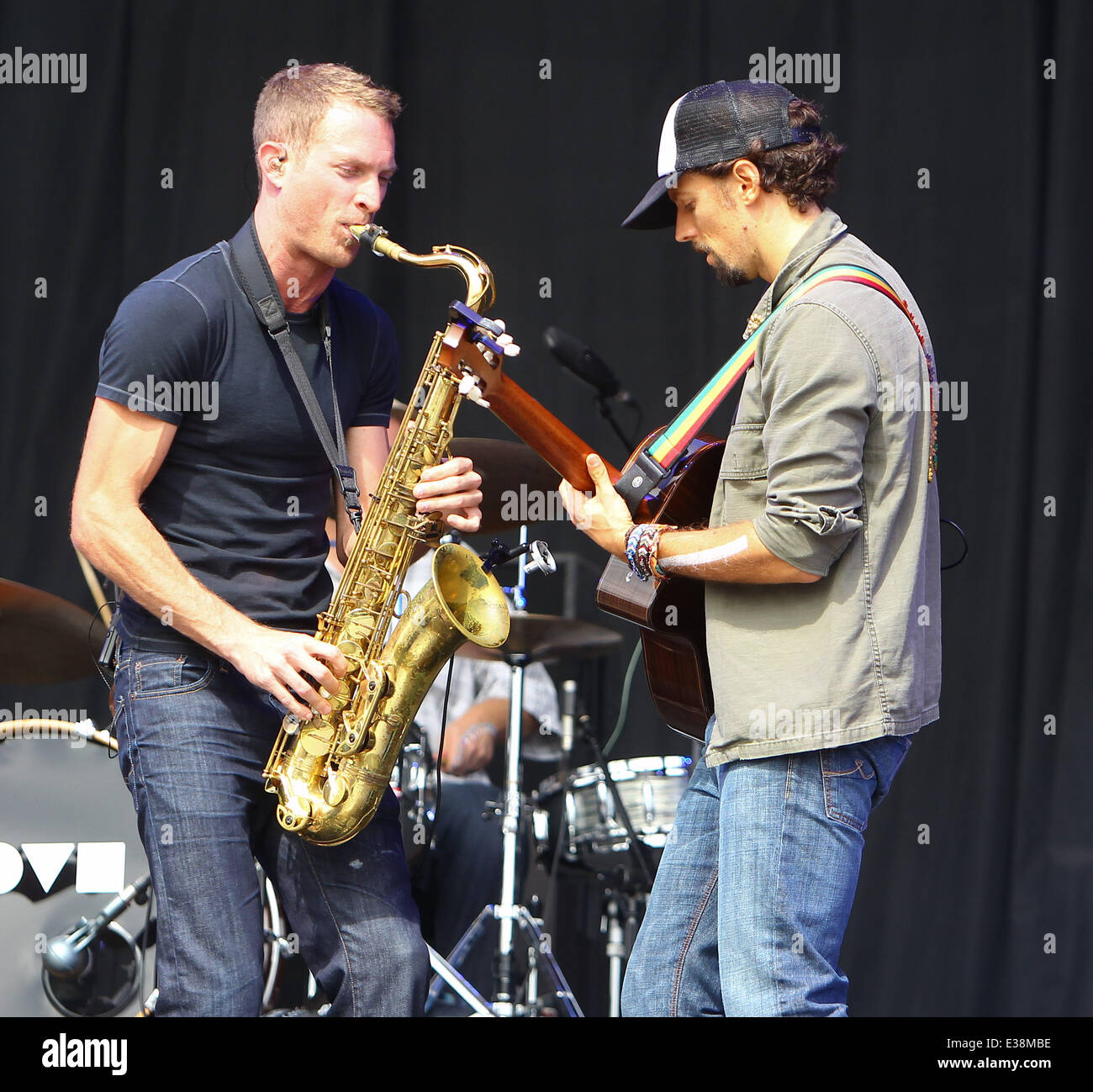 Jason Mraz perform on the main stage at V Festival day 2 in Hylands ...