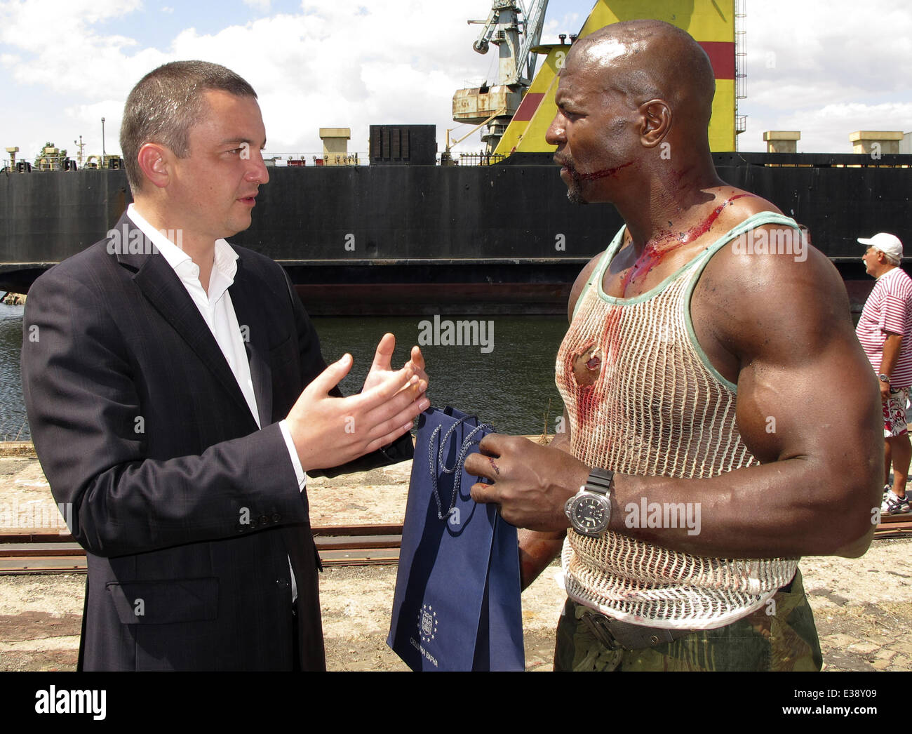 The mayor of Varna Ivan Portnih visits the 'Expendables 3' film set ...