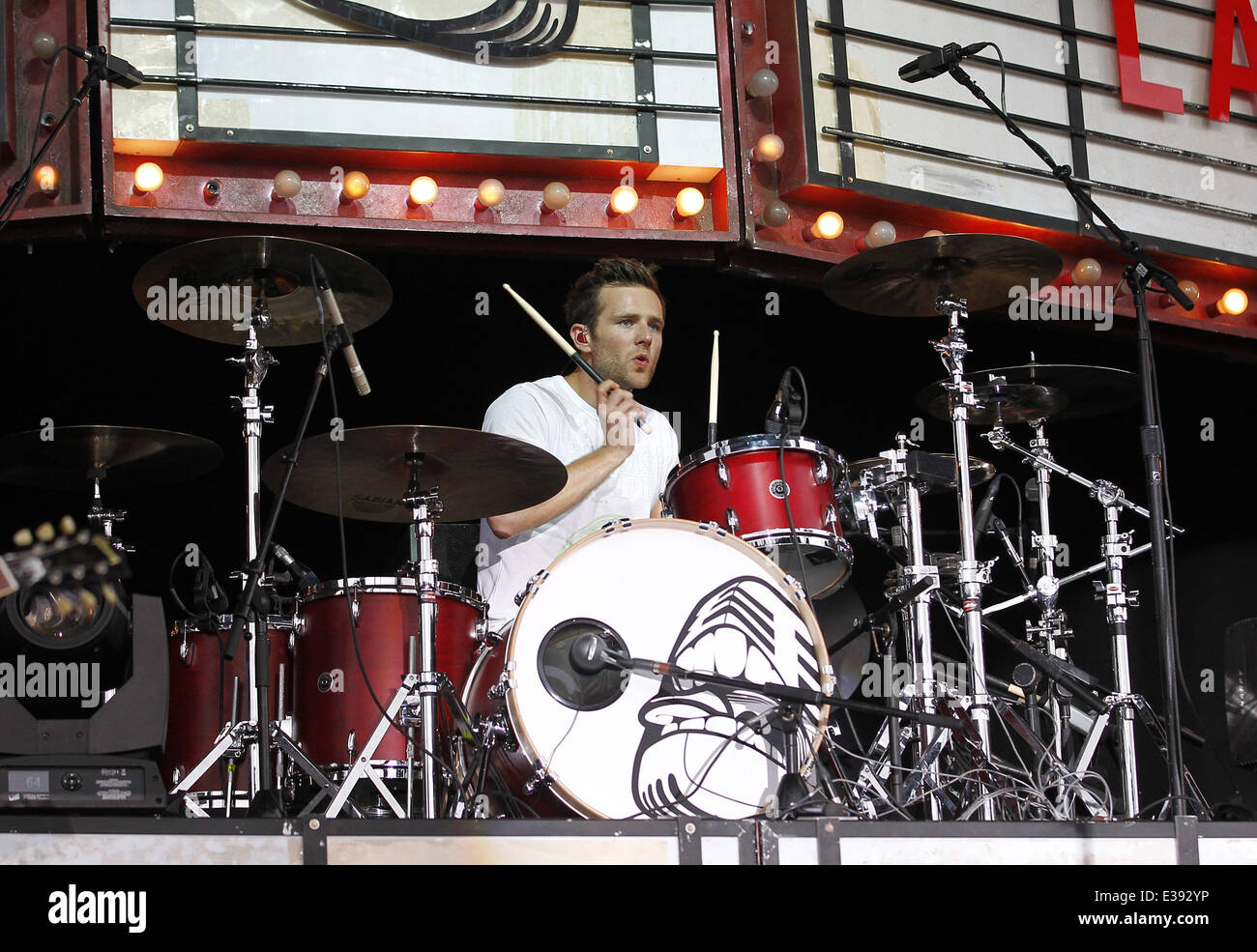 McFly perform live at Newmarket Racecourse Featuring: McFly,Harry Judd ...