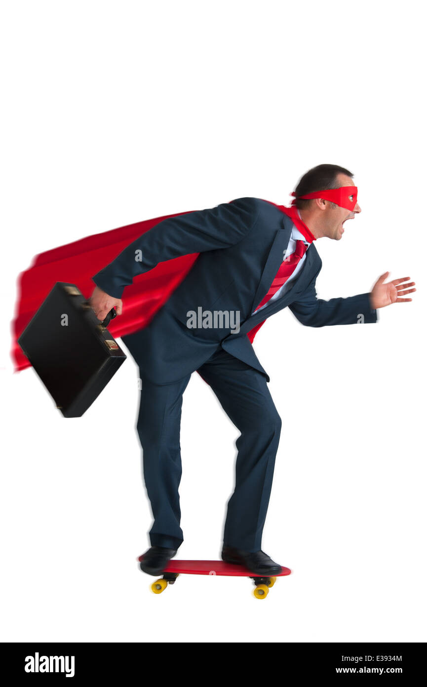 superhero businessman riding on a skateboard skateboarding isolated on ...