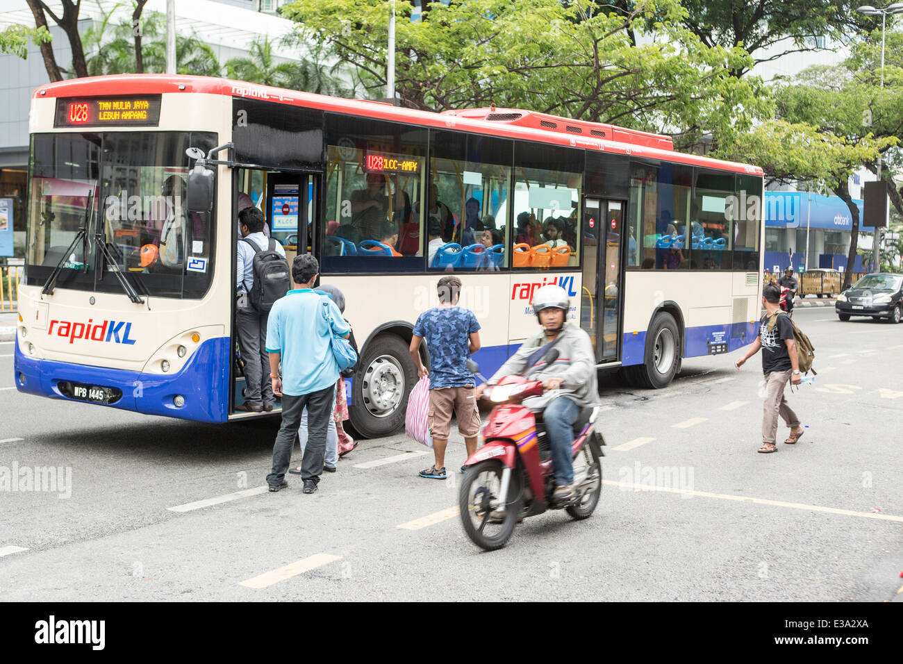 Passengers on a commuter bus in central Kuala Lumpur, Malaysia Stock ...