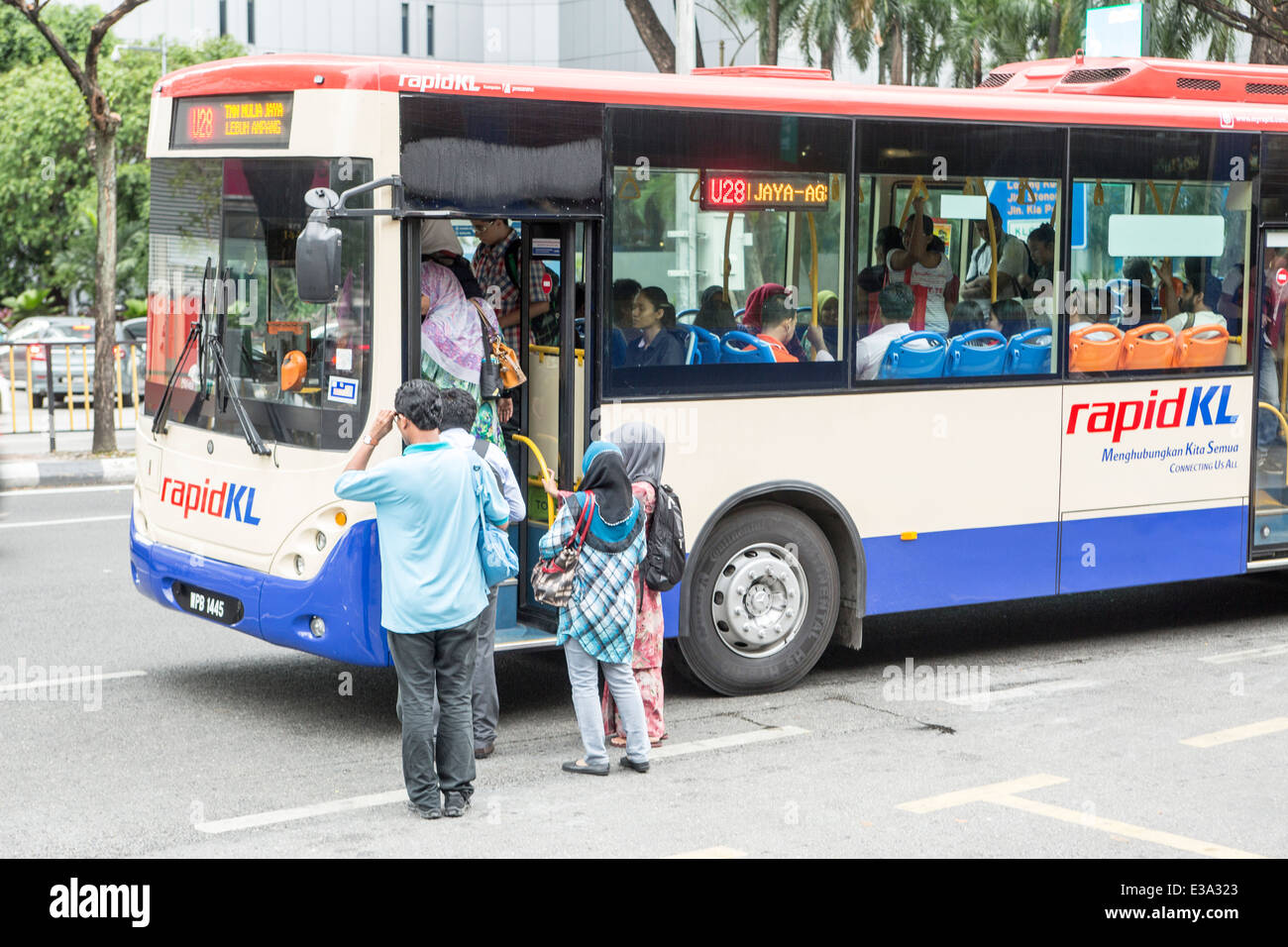 Passengers on a commuter bus in central Kuala Lumpur, Malaysia Stock ...