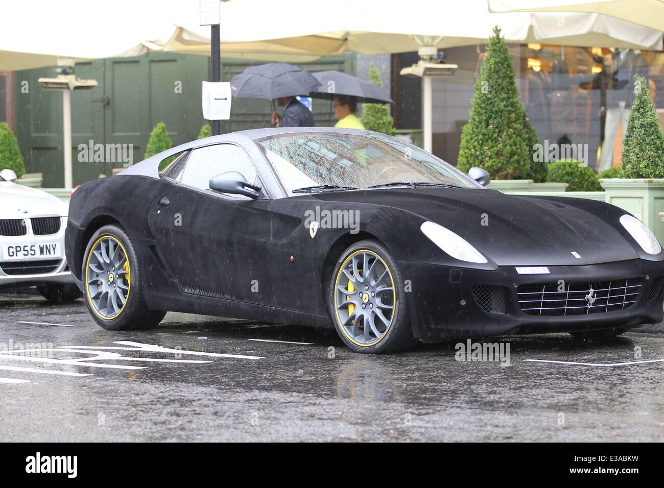 A velvet covered Ferrari seen parked at the rear of Harrods in ...