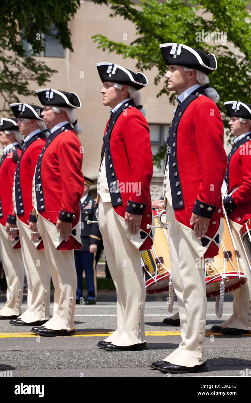 The US Army Old Guard Fife and Drum Corps at a street parade ...