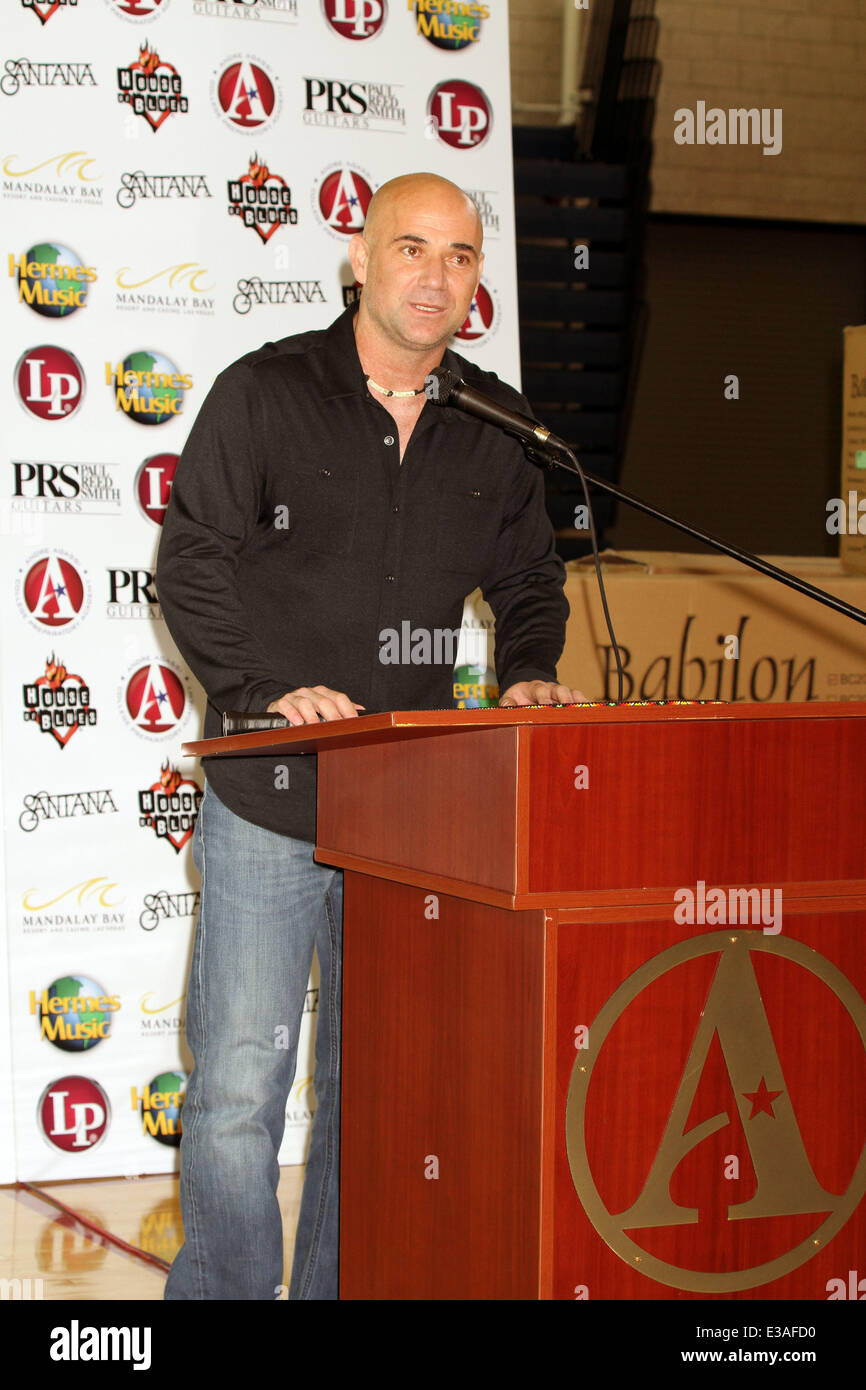ANDRE AGASSI Joins CARLOS SANTANA For Musical Instrument Donation At ...
