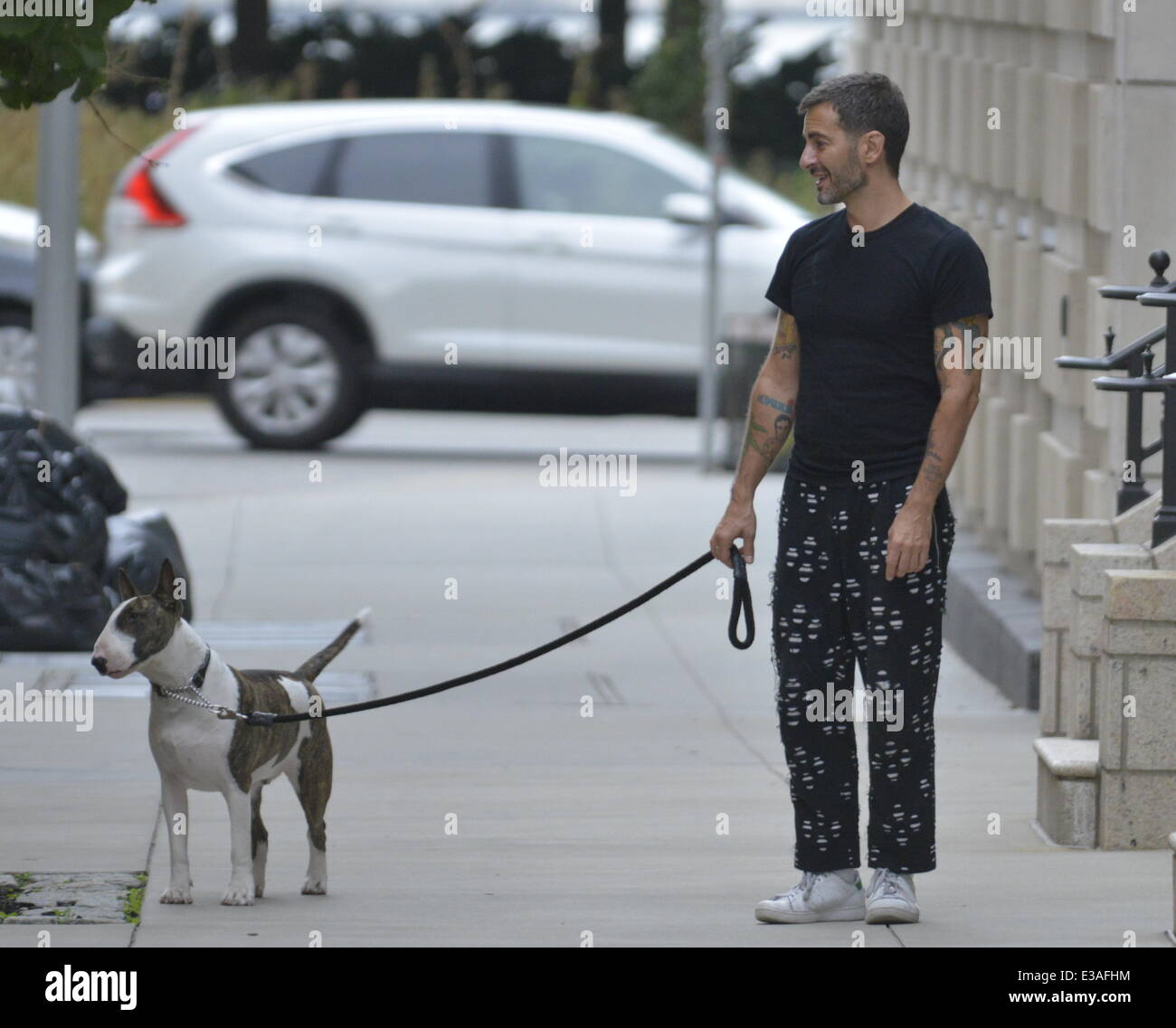 Fashion Designer Marc Jacobs out walking his dog in Manhattan Featuring ...